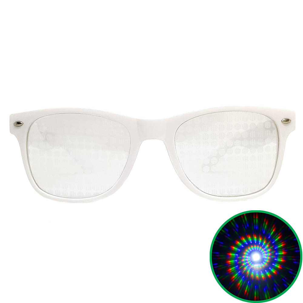 White Wayfarer Spiral Diffraction Glasses – Euphorium Store